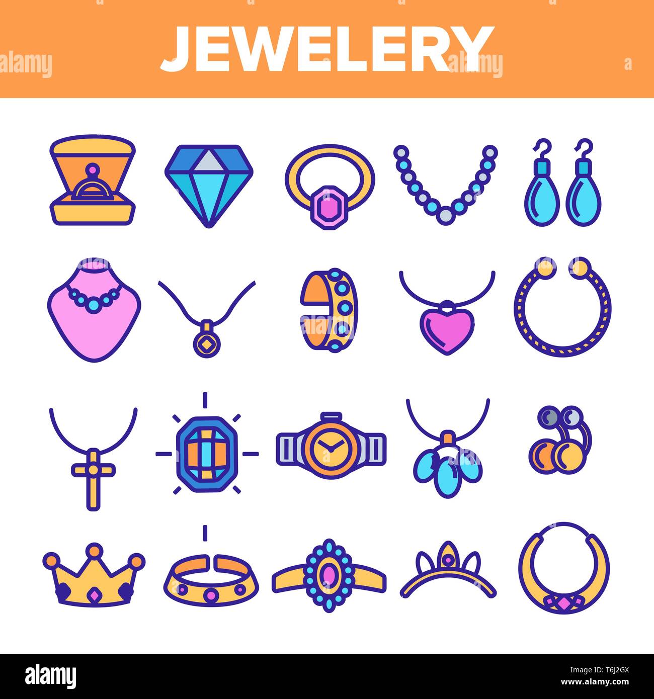 Jewelery Line Icon Set Vector. Diamond Luxury Jewelery Symbol. Gem ...