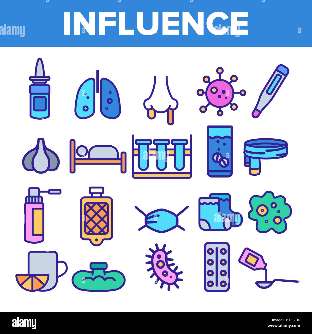 Influenza Linear Vector Icons Set Thin Pictogram Stock Vector Image ...