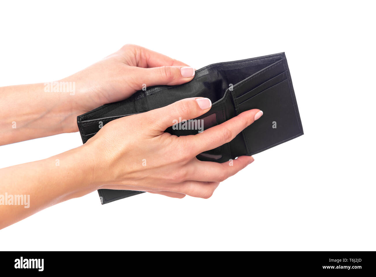 Purse in female hands on white background Stock Photo - Alamy