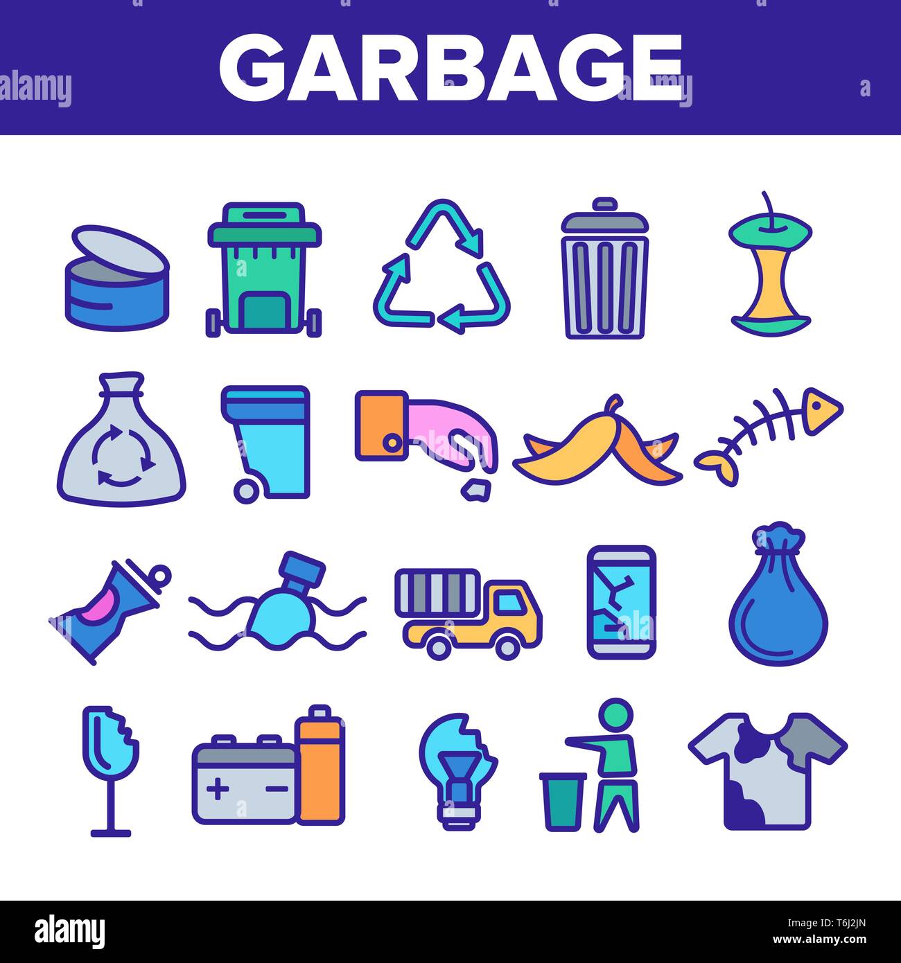 Garbage Recycling Linear Vector Icons Set Thin Pictogram Stock Vector ...