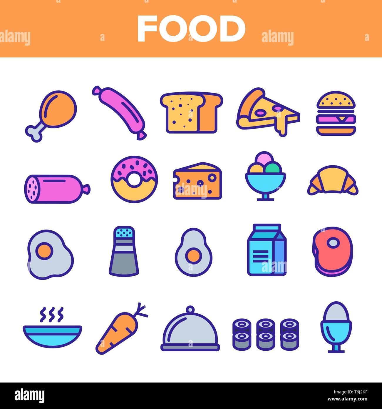 Food Line Icon Set Vector. Home Kitchen Breakfast Food Icons. Menu ...