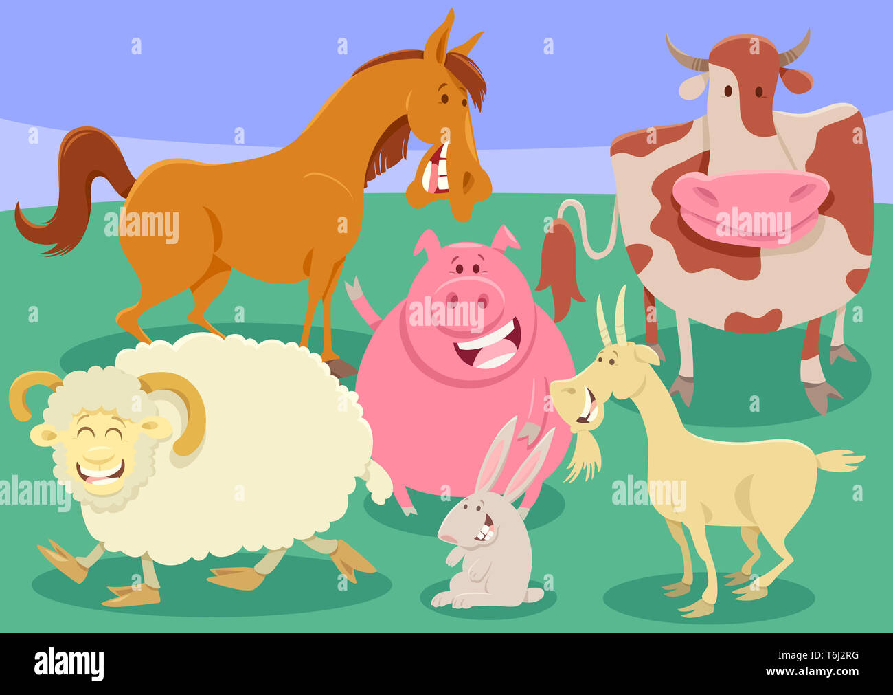 farm animals group cartoon illustration Stock Photo - Alamy