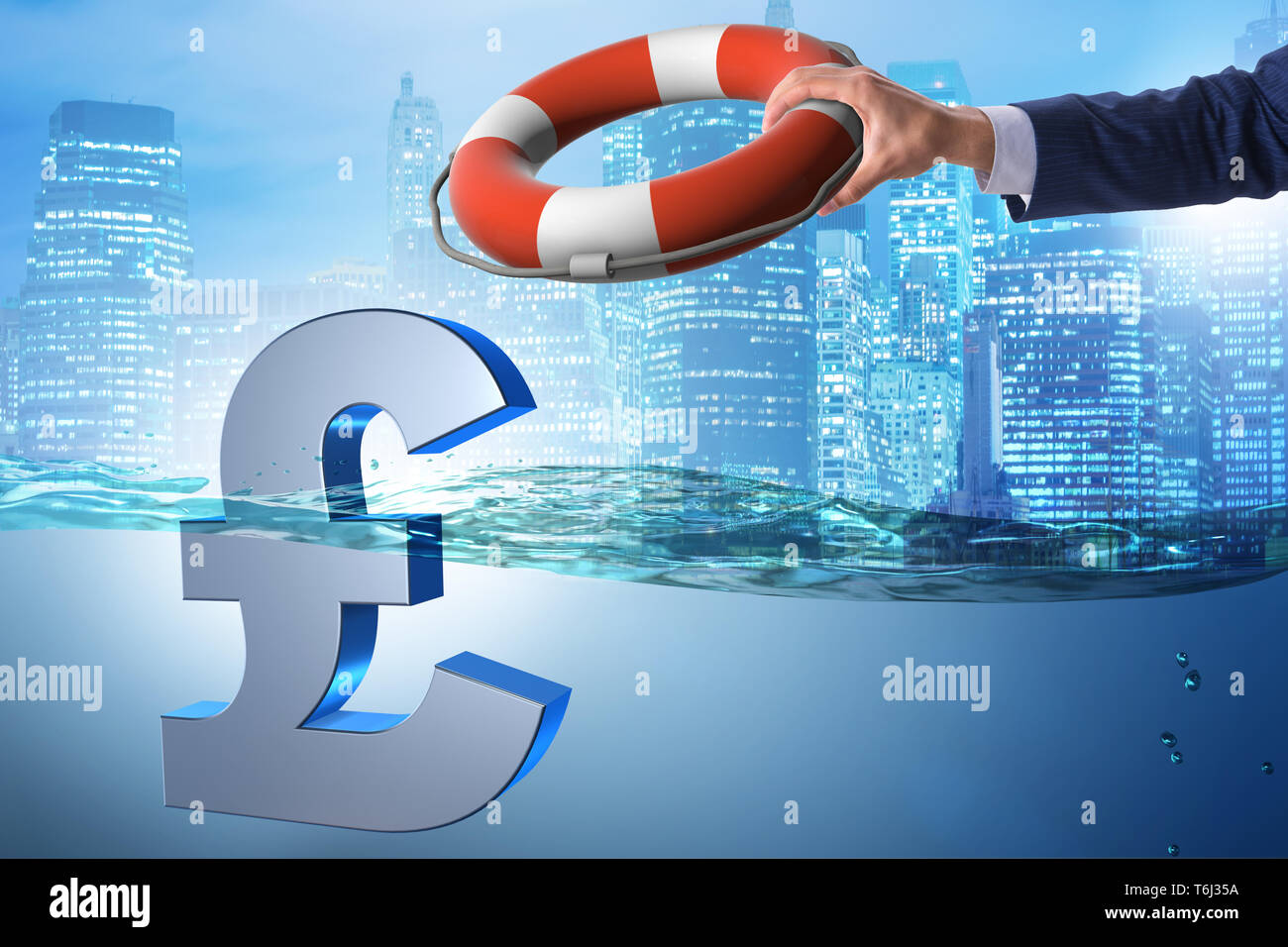 Businessman saving pound sterling currency from inflation Stock Photo ...