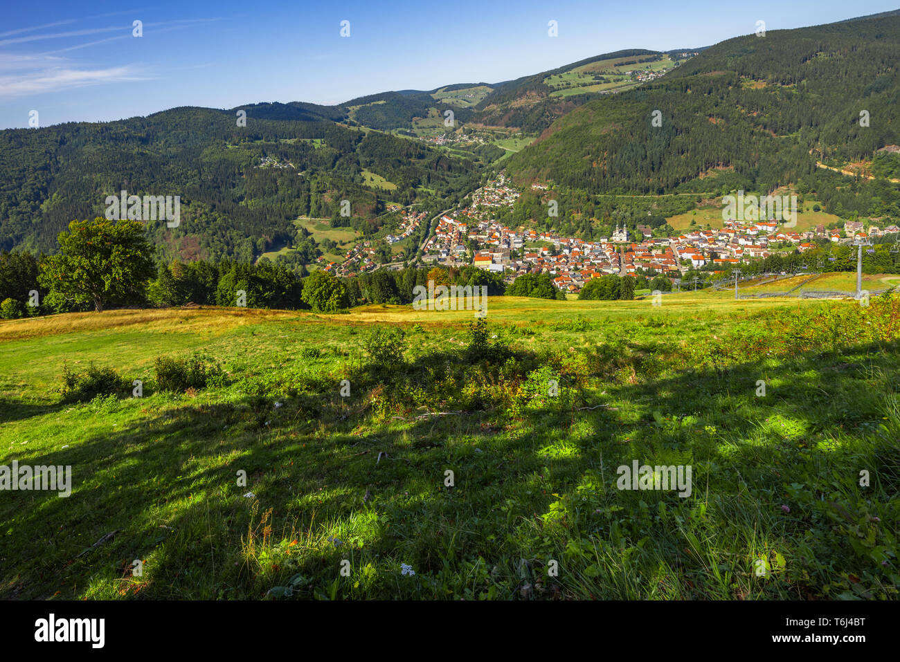 panorama of the town Todtnau in the valley Wiesental from above and ...