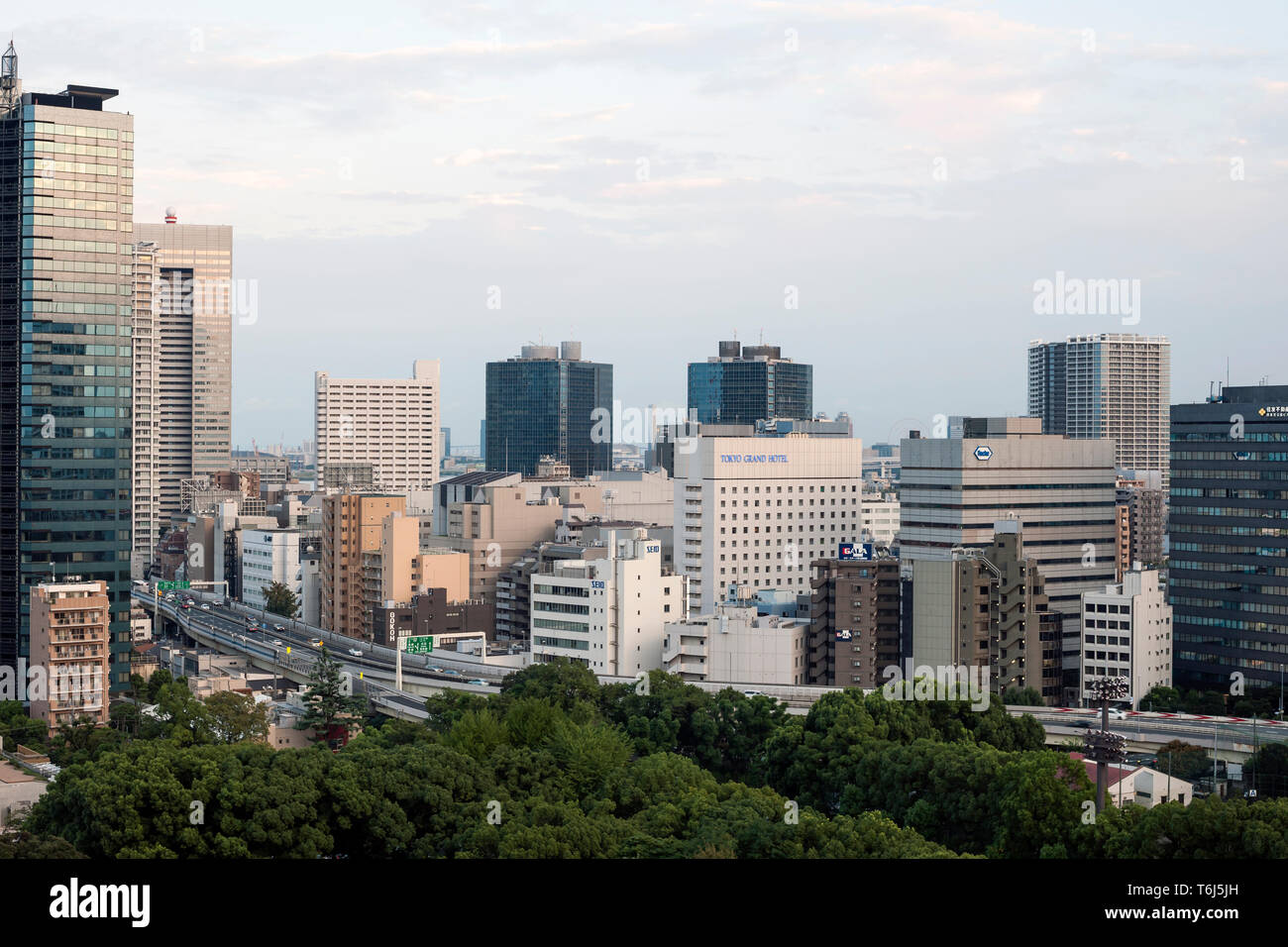 Daytime view of surroundings and city from Prince Park Tower Hotel, Shiba Park, Minato City ...