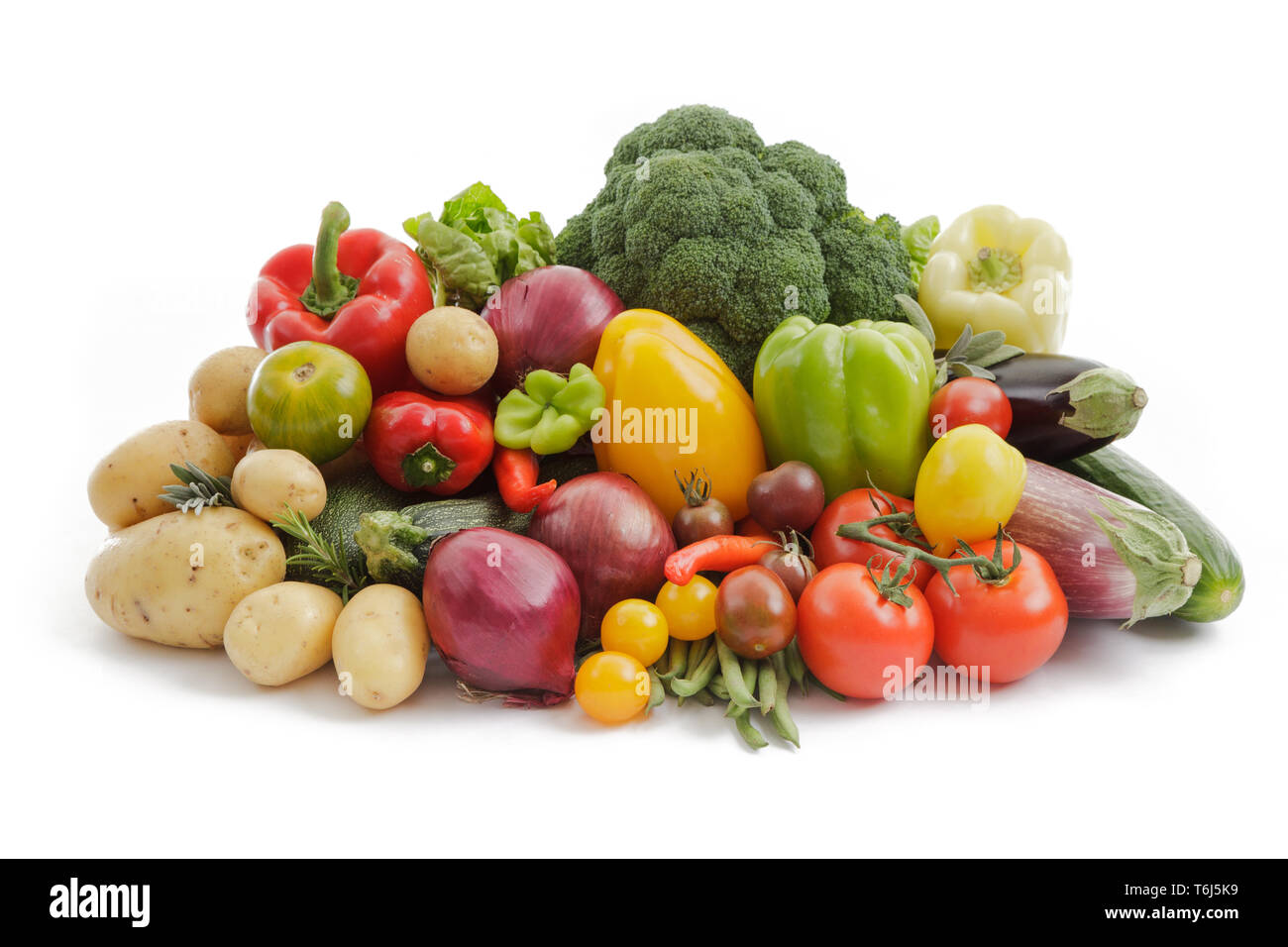 Mixed and assorted different vegetables isolated on white background ...