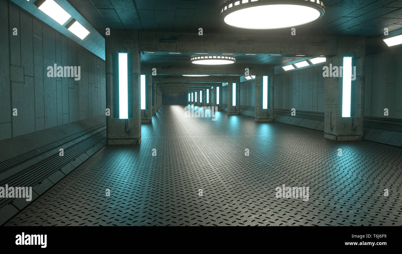 3d render interior. Futuristic hallway. Interior concept design Stock ...