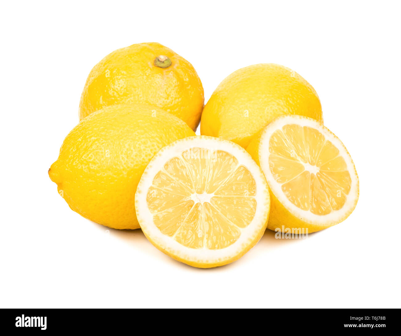 Multiple lemon fruit with two halves on white background Stock Photo ...