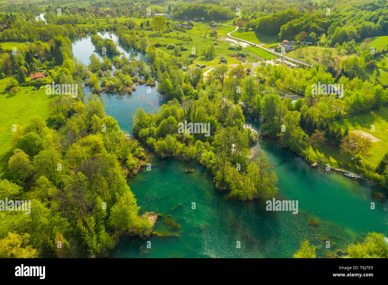 Beautiful river landscape, Mreznica in village of Belavici, Croatia ...