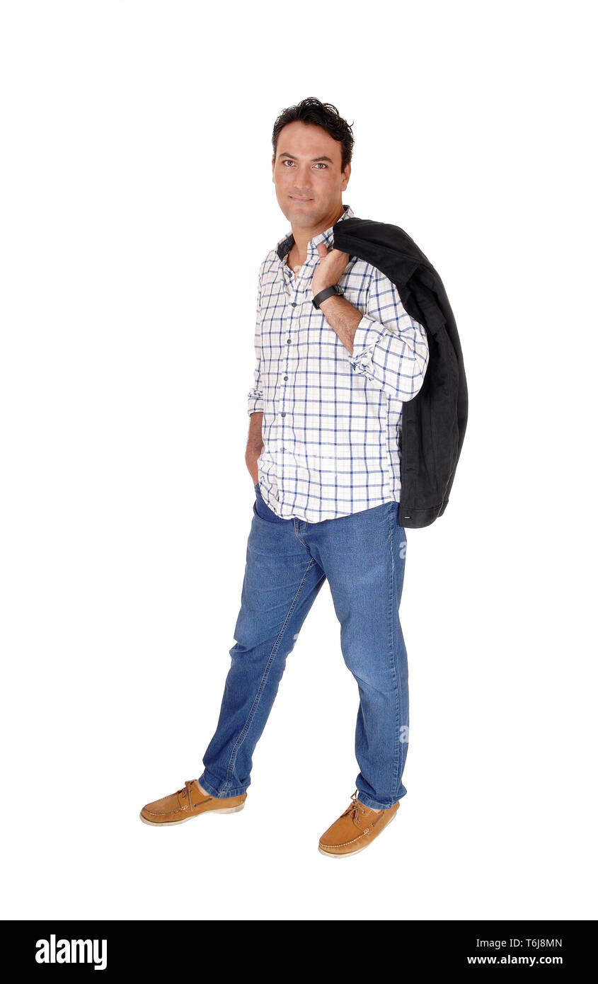 Man standing with his jacket over shoulder Stock Photo - Alamy