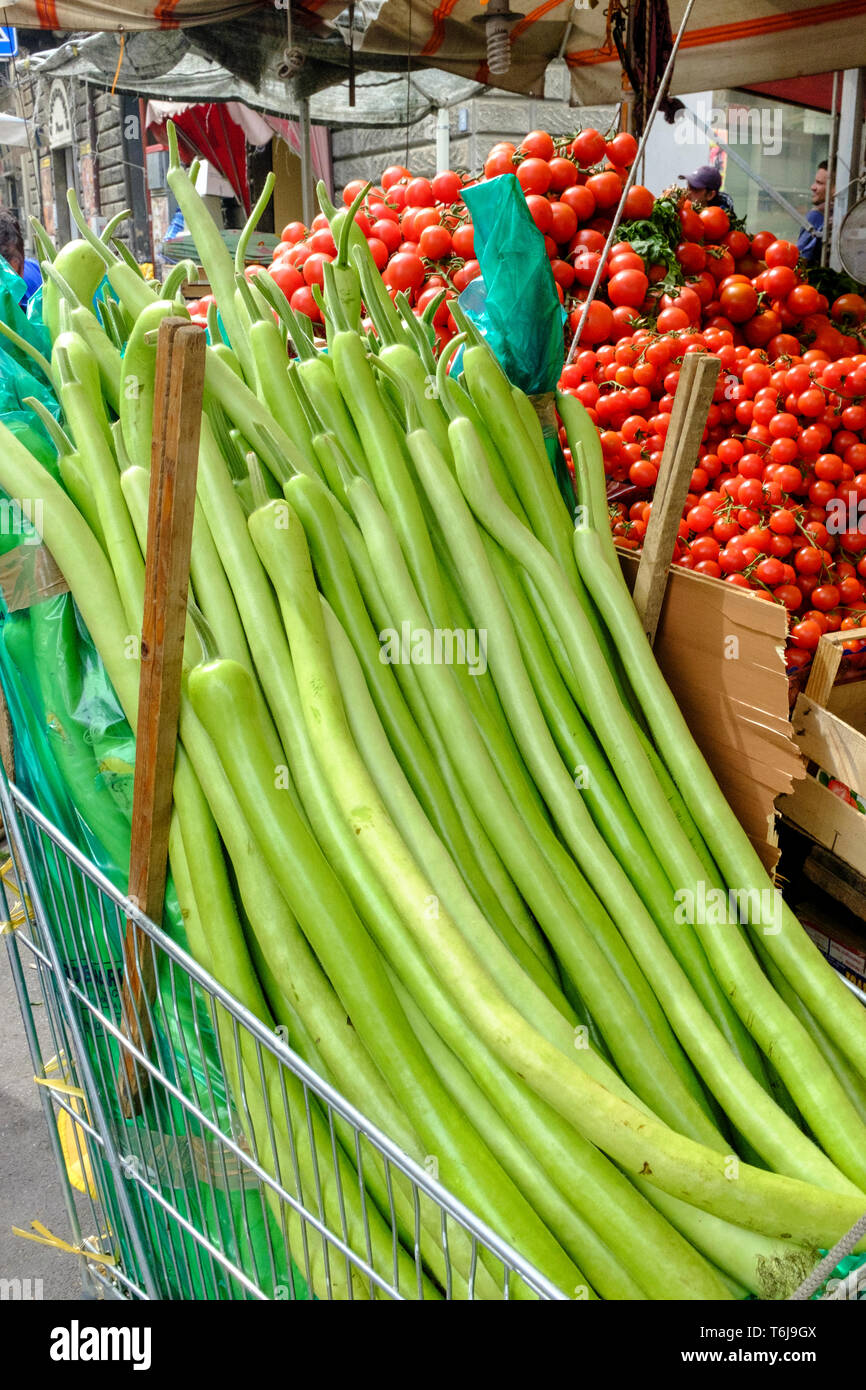Long Sicilian Zucchini in a shopping trolly in a street market in ...
