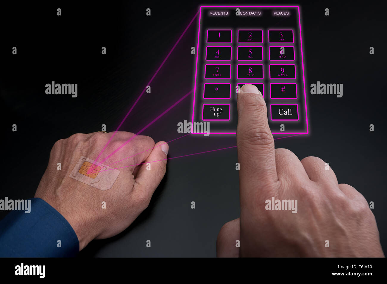 Holographic telephone keypad projected by the implanted SIM under the ...