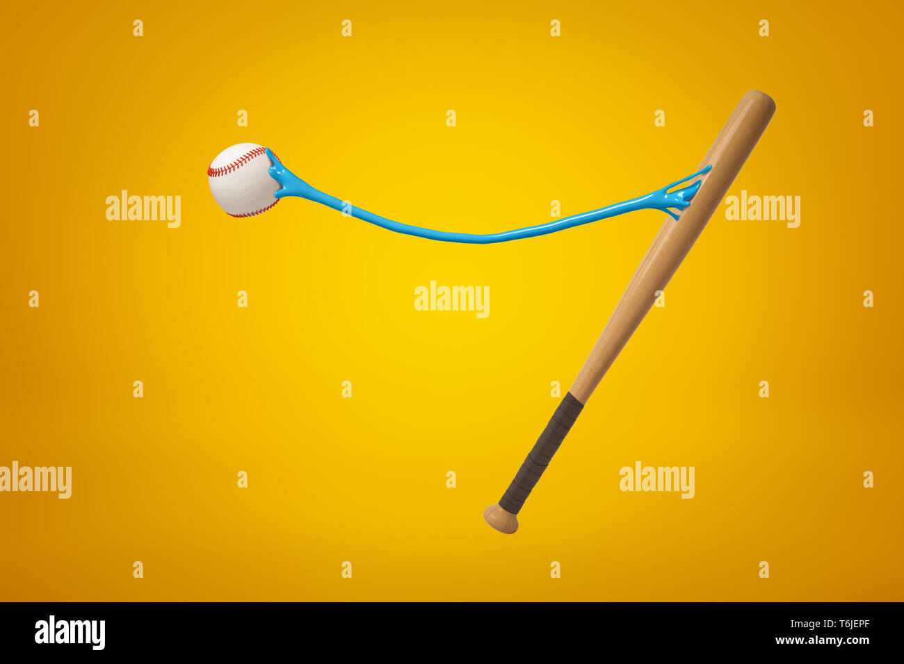3d rendering of baseball and baseball bat with blue sticky slime ...