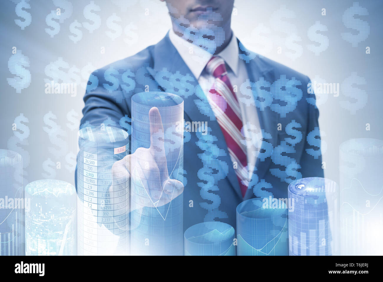 BUsinessman pressing virtual button on diagram chart Stock Photo - Alamy