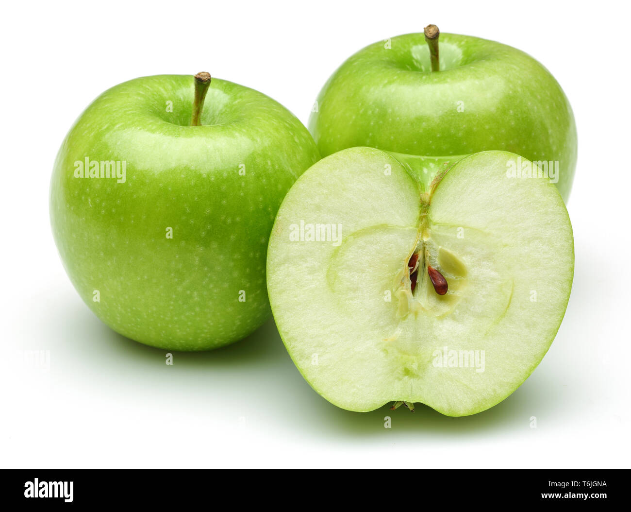 Whole and half green apples isolated on white background Stock Photo ...