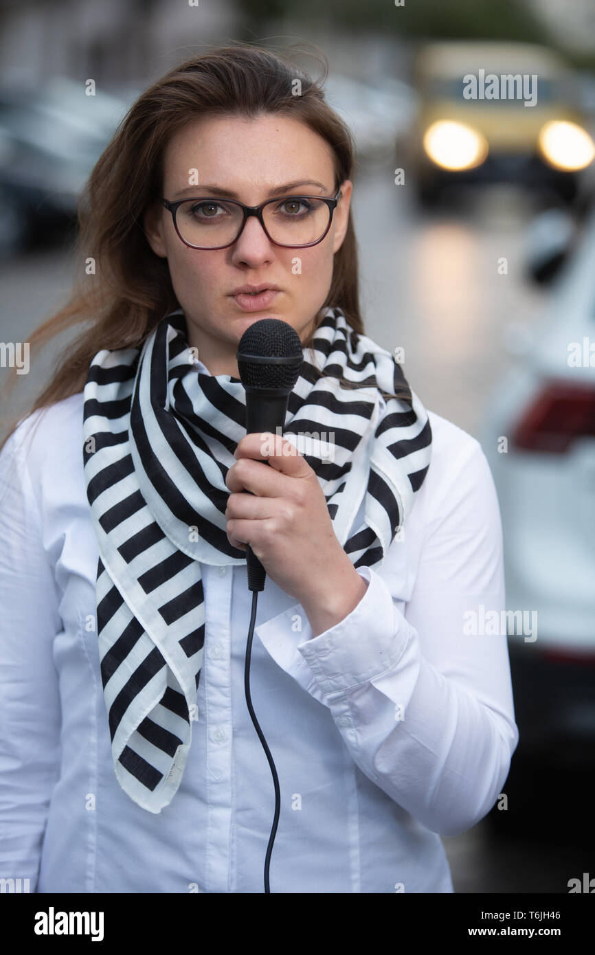 Female Reporter Street Microphone High Resolution Stock Photography and ...