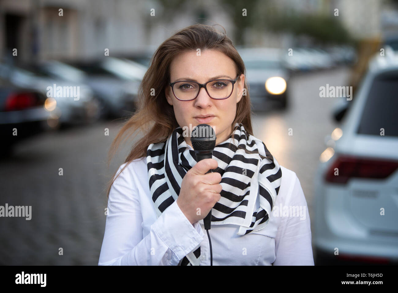 Female Reporter Street Microphone High Resolution Stock Photography and ...