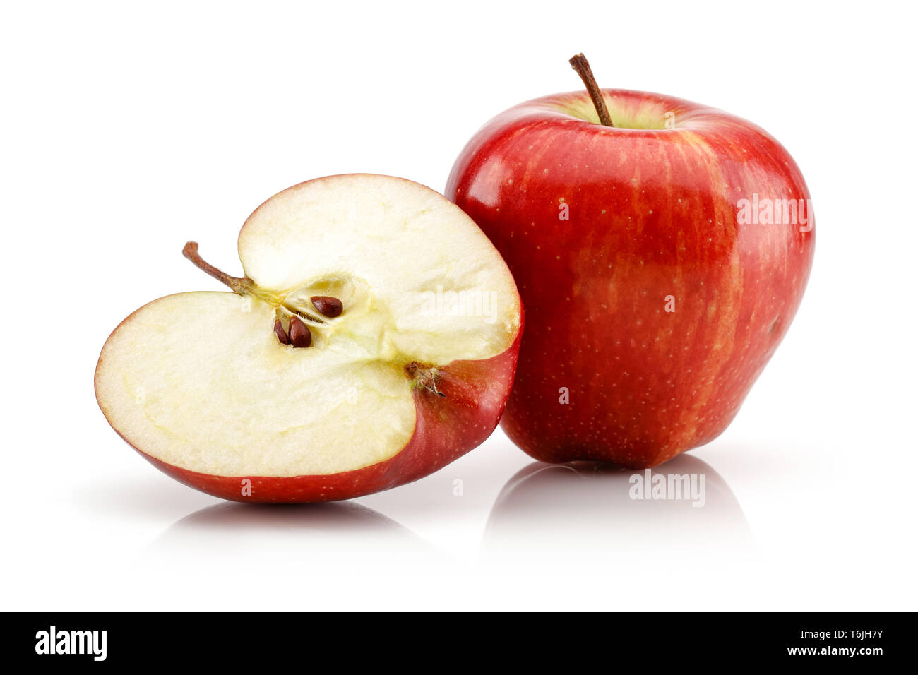 Whole and half red apples isolated on white background Stock Photo - Alamy