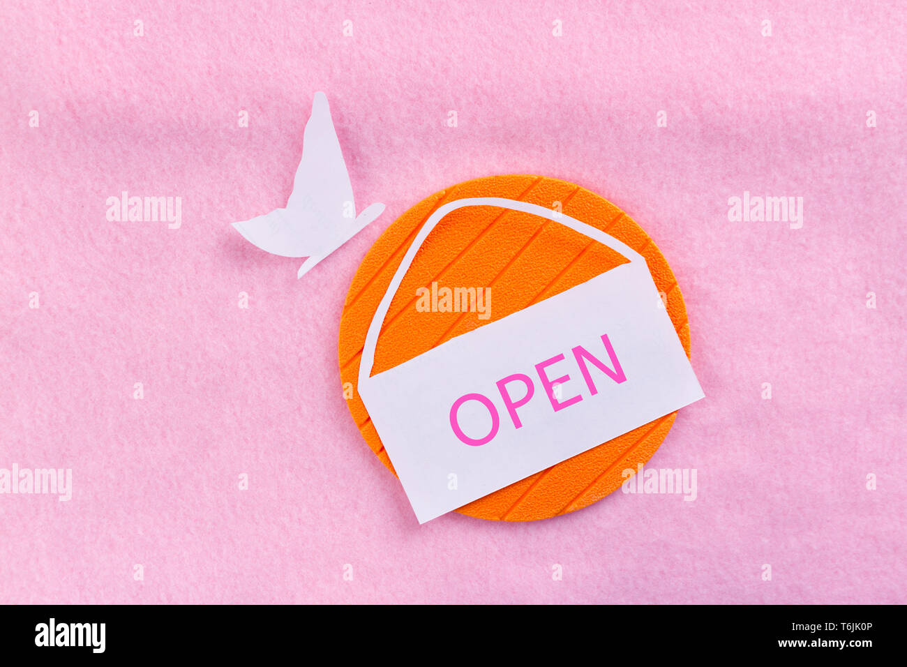 open sign broad. paper cut blue background Stock Photo - Alamy