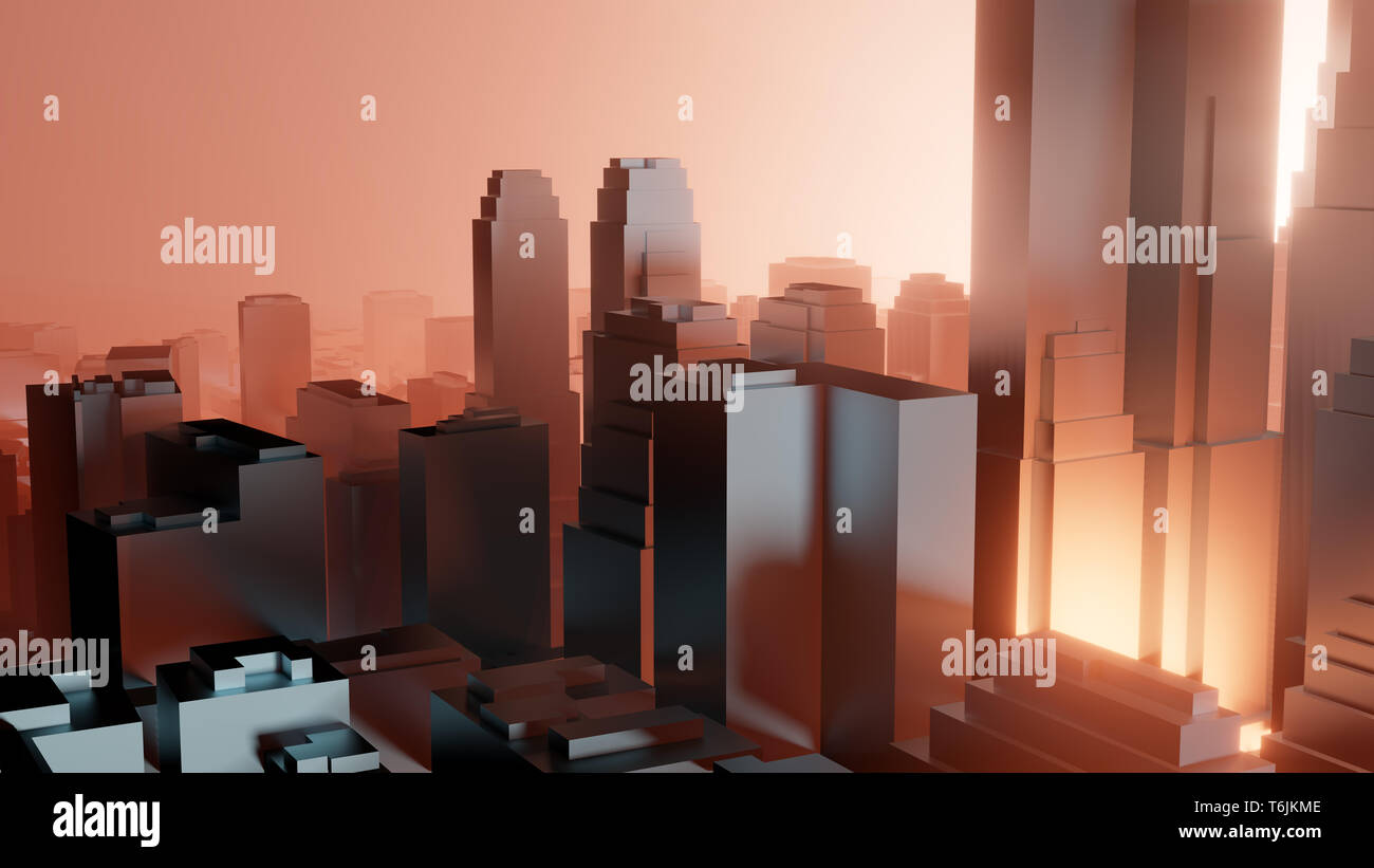 City in red fog. Air pollution or military action Stock Photo - Alamy