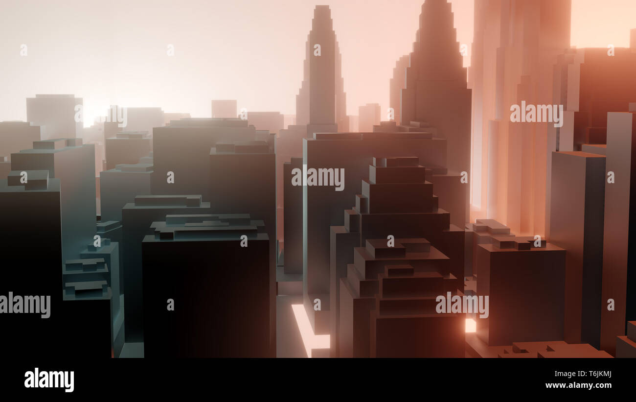 City in red fog. Air pollution or military action Stock Photo - Alamy