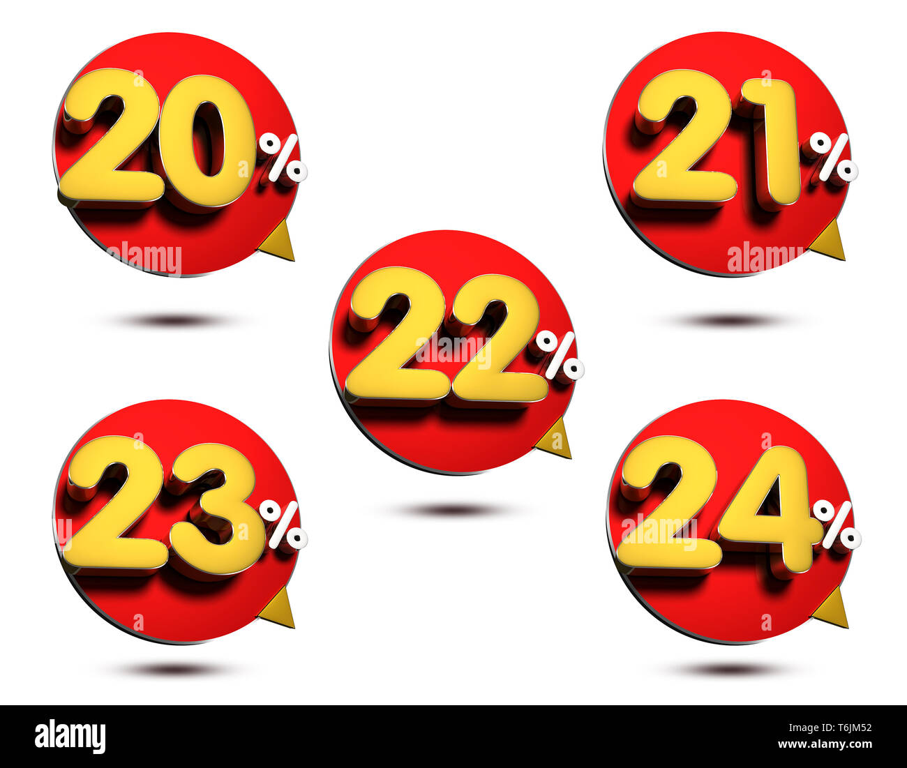 20-24 Percent 3D rendering on white background.(with Clipping Path ...