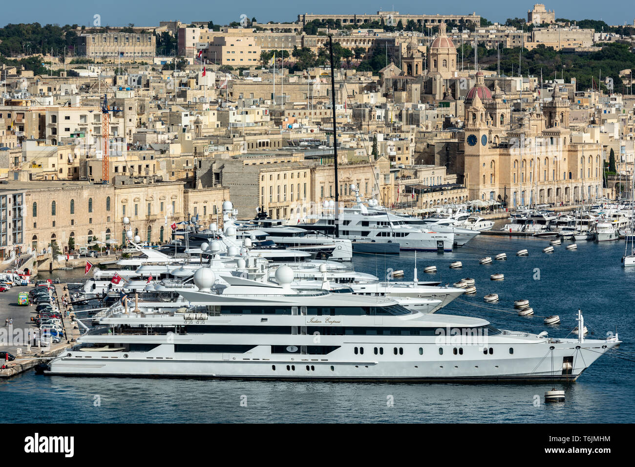 Luxury super yachts line the Il Birgu waterfront with the Maritime ...