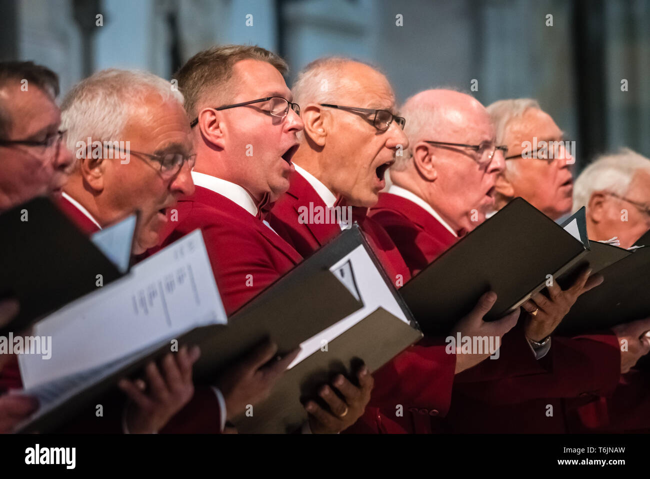 Mens choir performing in a cathedral Stock Photo - Alamy