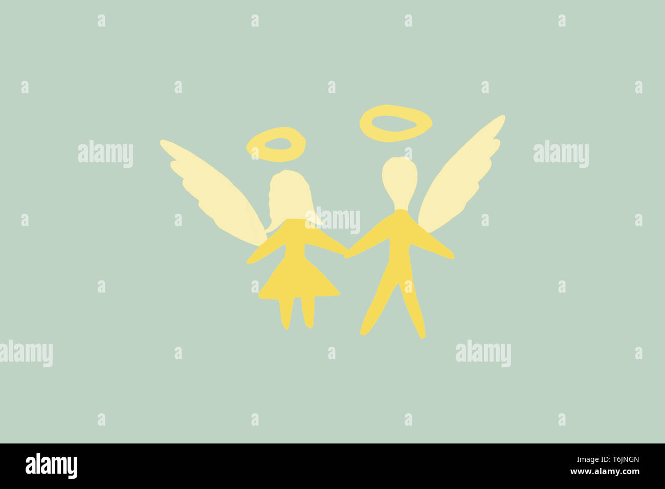 two cartoon angels. boy and girl. paper cut Stock Photo - Alamy