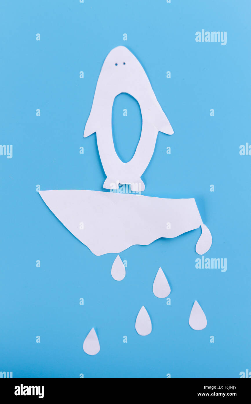 penguin stand on melting ice. global warming Stock Photo - Alamy