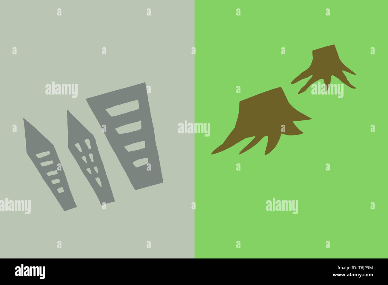 issue deforestation in flat design background concept. city and forest ...