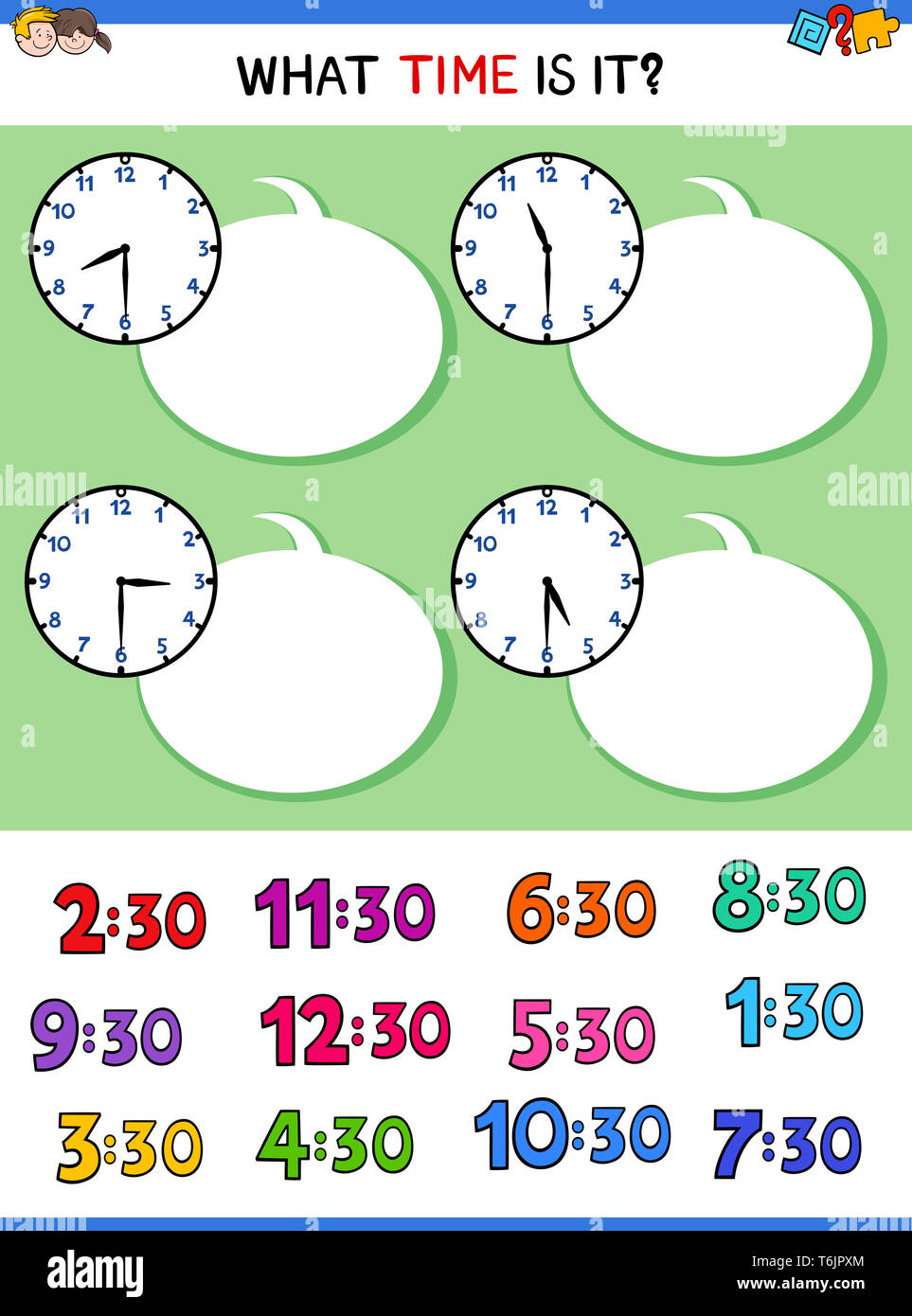 telling time clock face educational task Stock Photo - Alamy