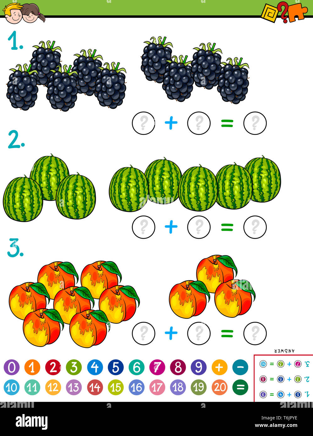 maths addition educational game with fruits Stock Photo - Alamy