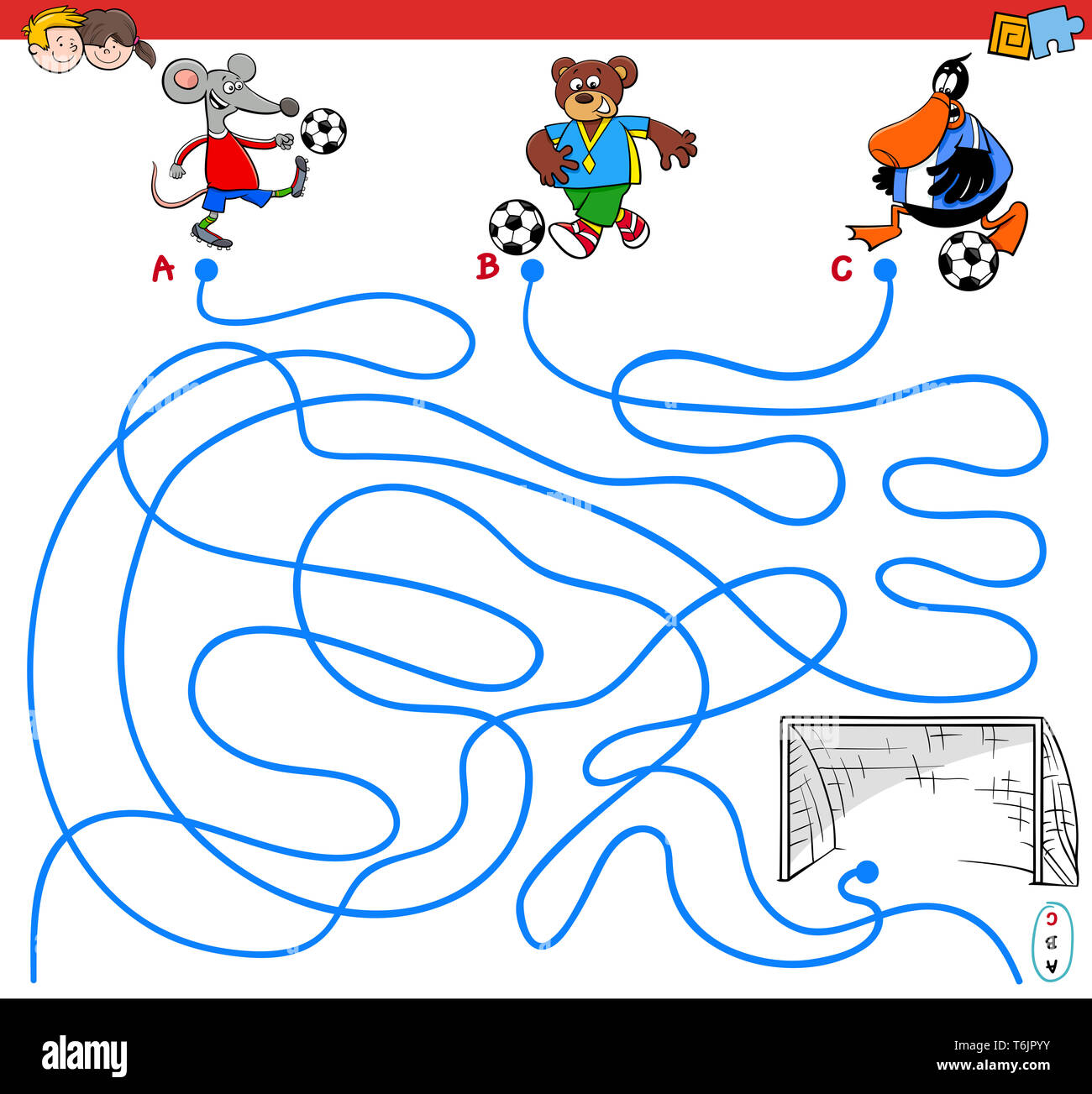 paths maze game with animals playing soccer Stock Photo - Alamy