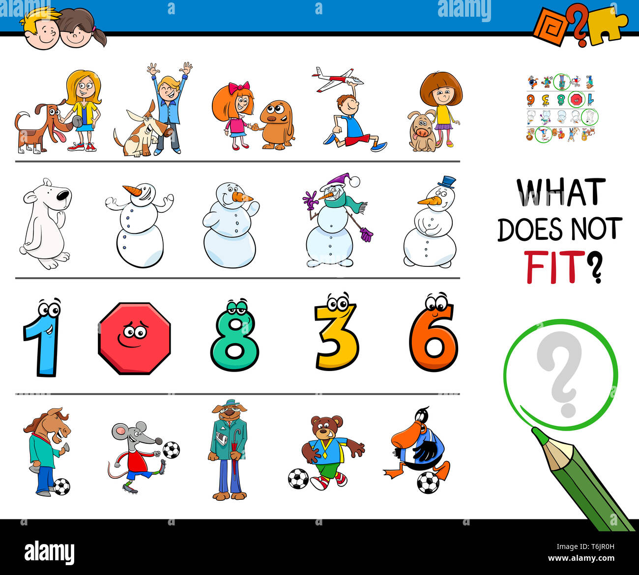 find incorrect picture in a row educational game Stock Photo - Alamy