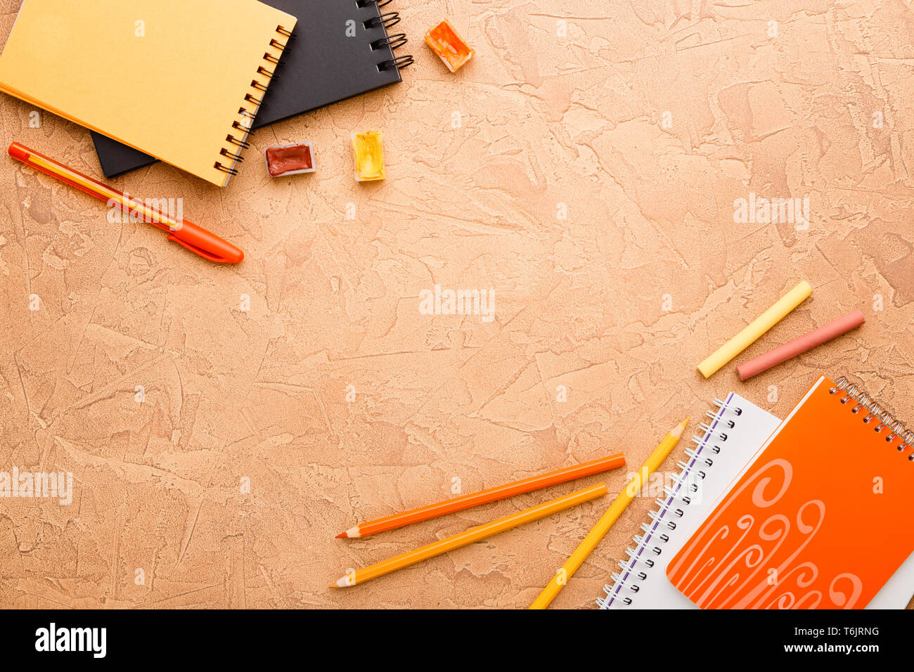School notebooks on desk hi-res stock photography and images - Alamy