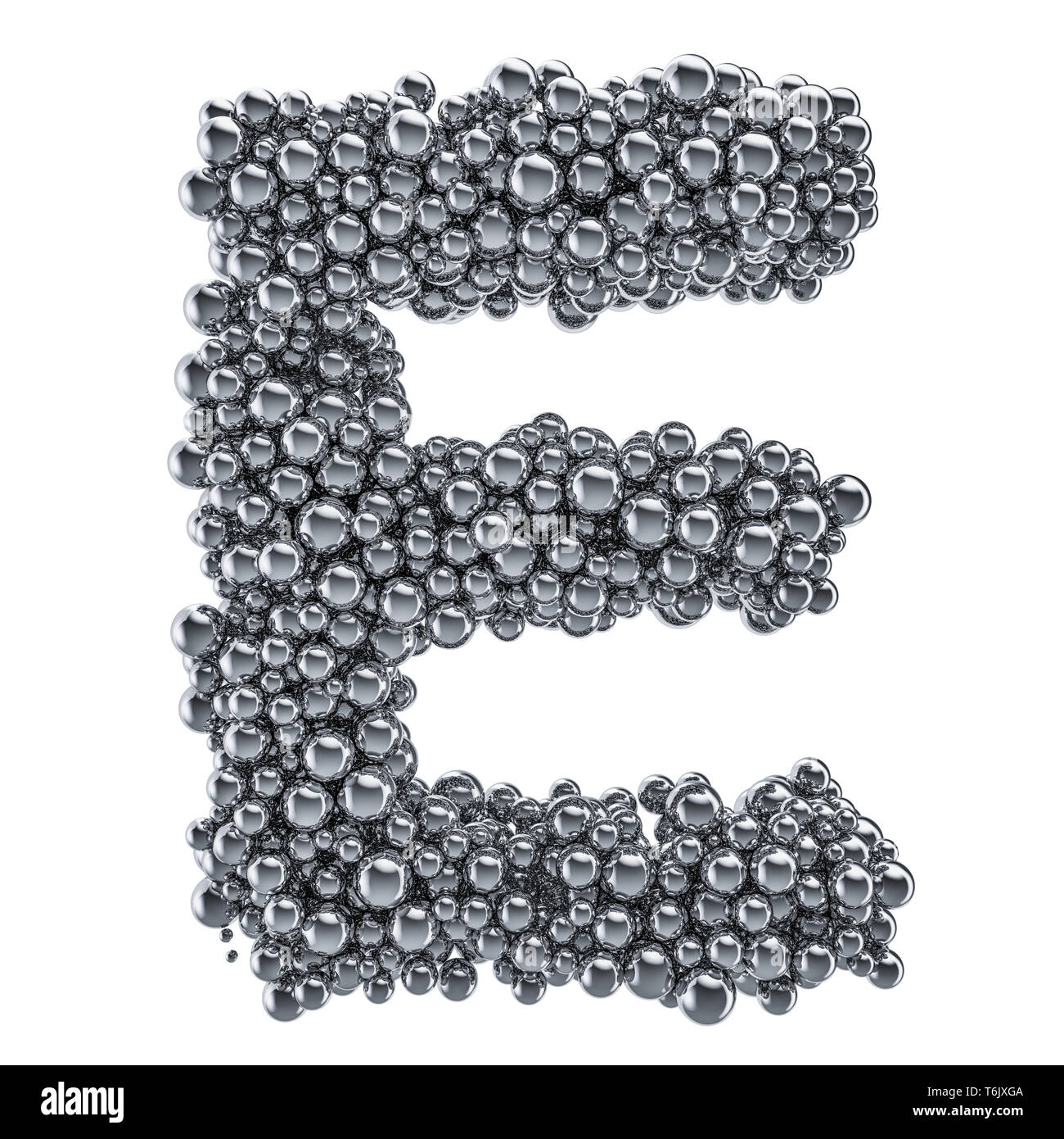 Metallic letter E from metal balls, 3D rendering isolated on white ...