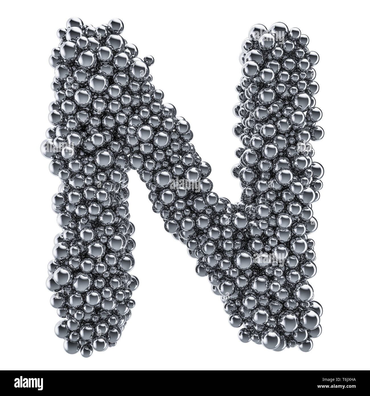 Metallic letter N from metal balls, 3D rendering isolated on white ...