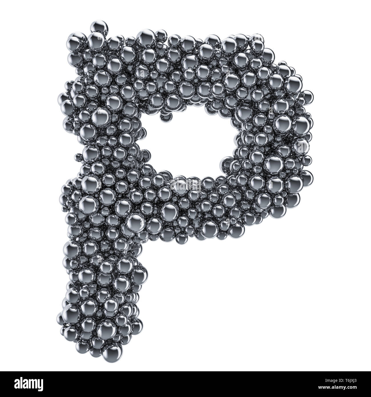 Metallic letter P from metal balls, 3D rendering isolated on white ...