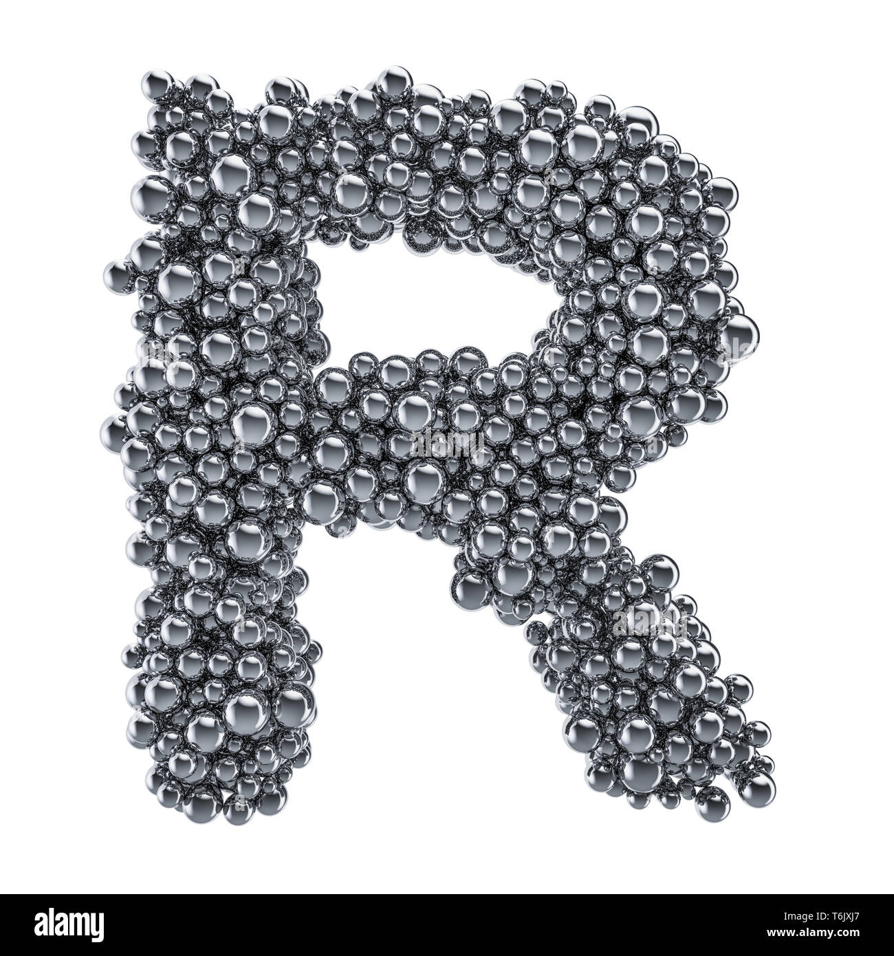 Metallic letter R from metal balls, 3D rendering isolated on white ...