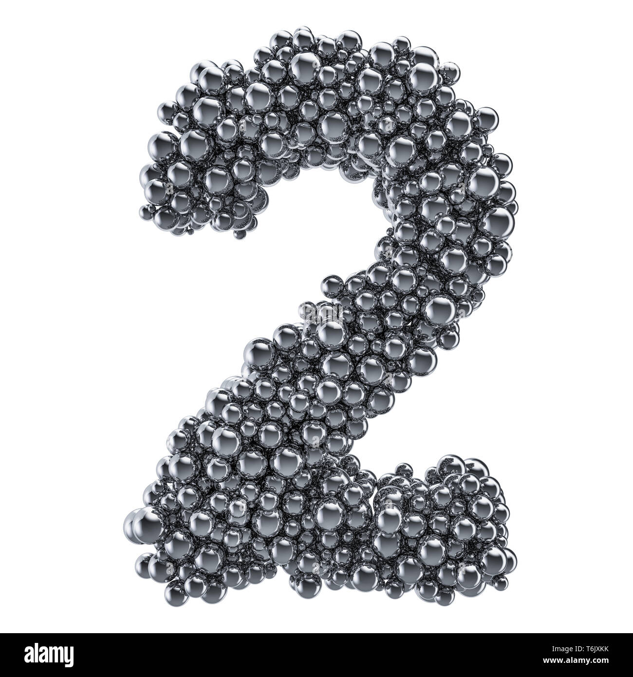 Metallic number 2 from metal balls, 3D rendering isolated on white ...