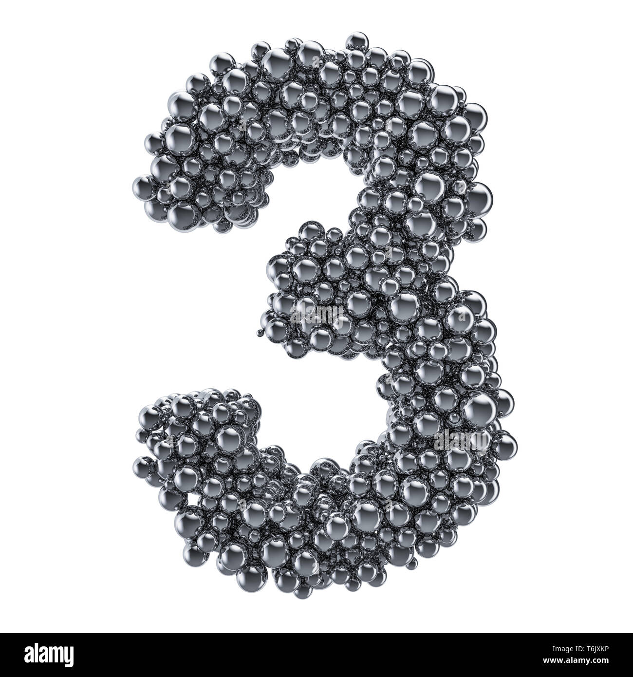 Metallic number 3 from metal balls, 3D rendering isolated on white ...