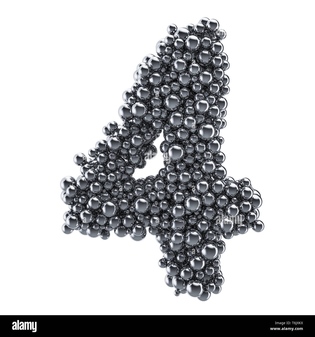 Metallic number 4 from metal balls, 3D rendering isolated on white ...