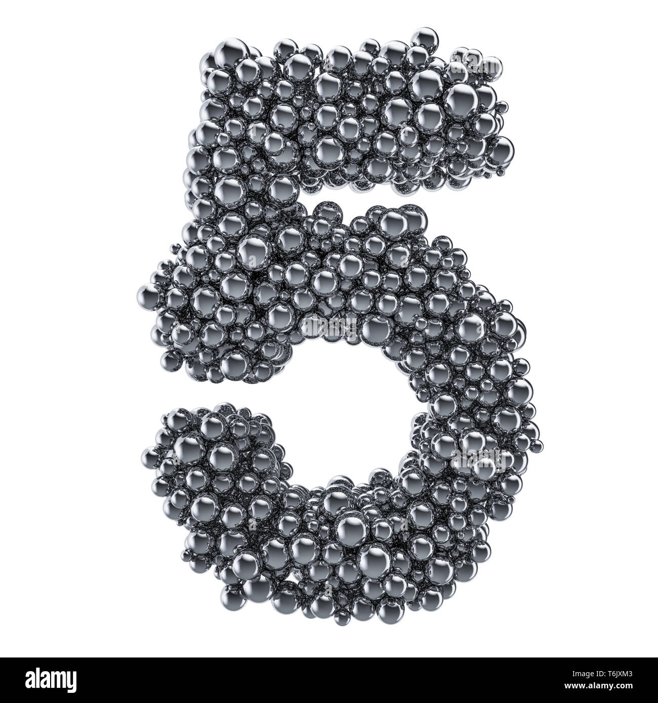 Metallic number 5 from metal balls, 3D rendering isolated on white ...