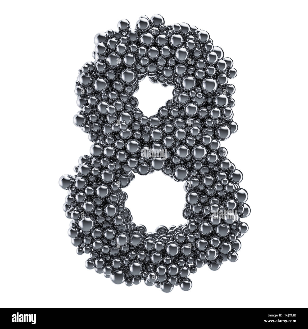 Metallic number 8 from metal balls, 3D rendering isolated on white ...