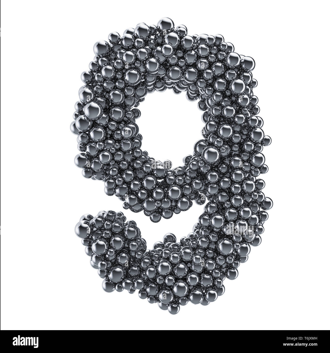 Metallic number 9 from metal balls, 3D rendering isolated on white ...