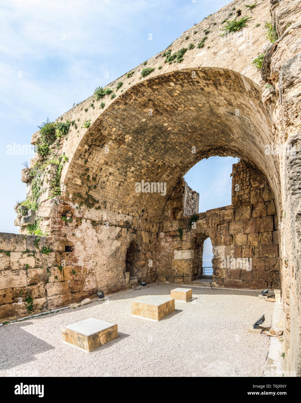 Upper level of Byblos castle built by the Crusaders, Jbeil, Lebanon ...