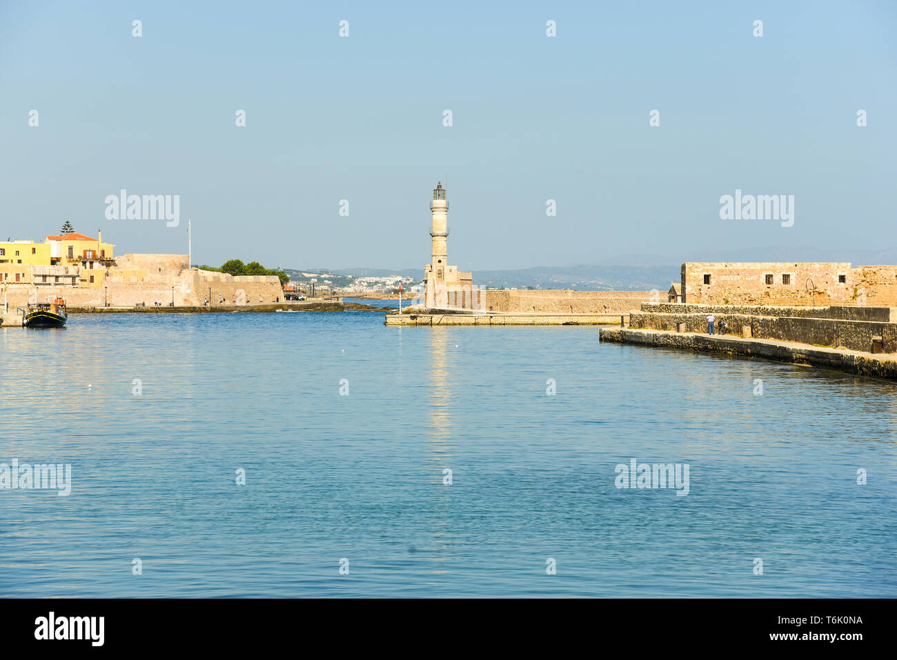 Chania lighthouse in the historical port Stock Photo - Alamy