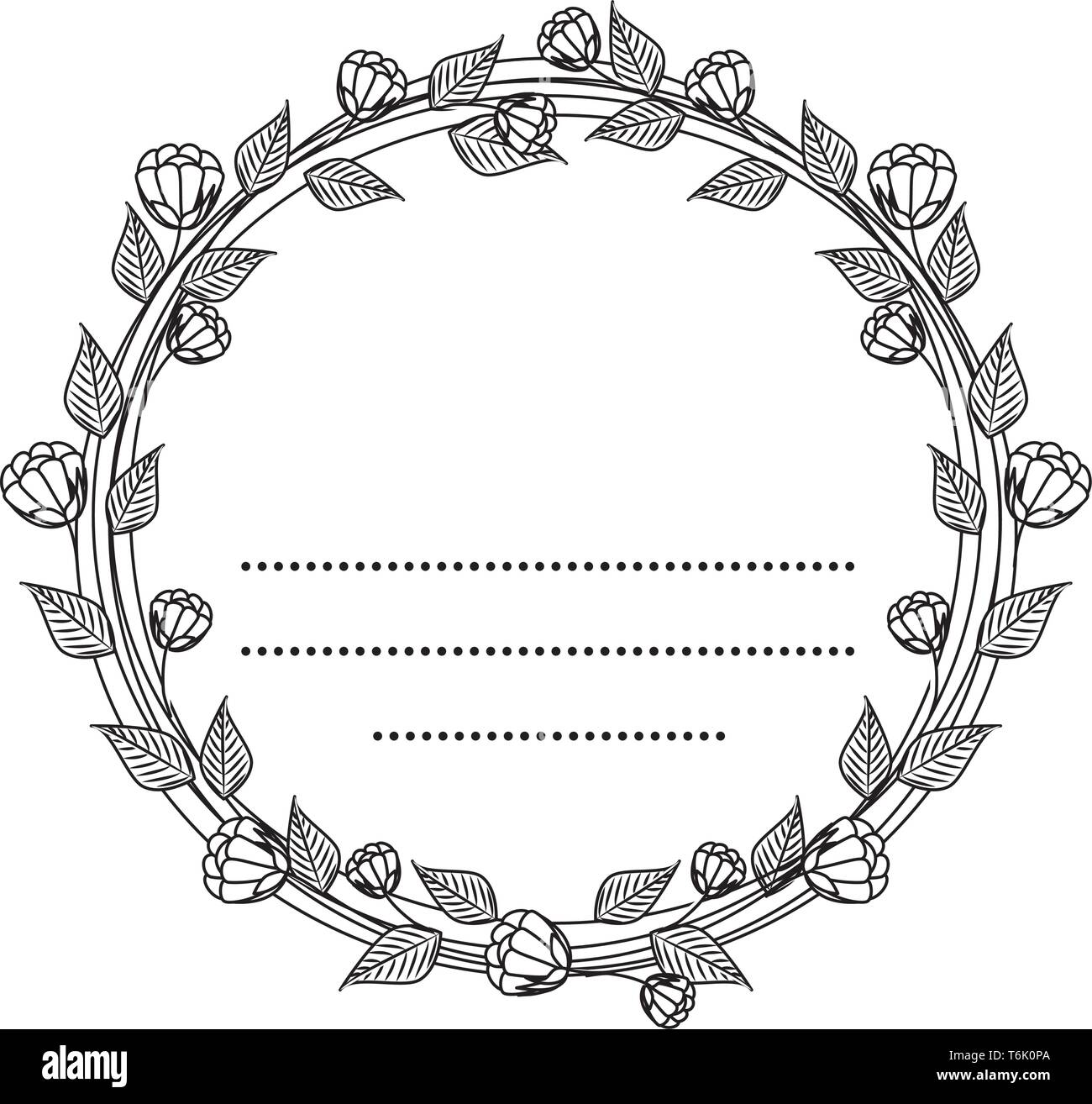 Beautiful roses leafs circular Black and White Stock Photos & Images ...