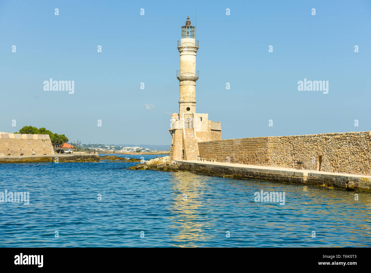 Chania lighthouse in the historical port Stock Photo - Alamy
